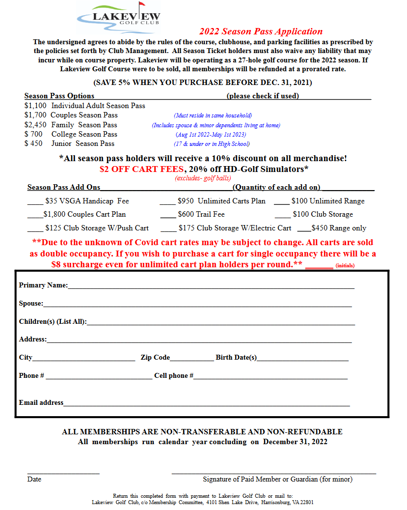Season Passes - Lakeview Golf Club