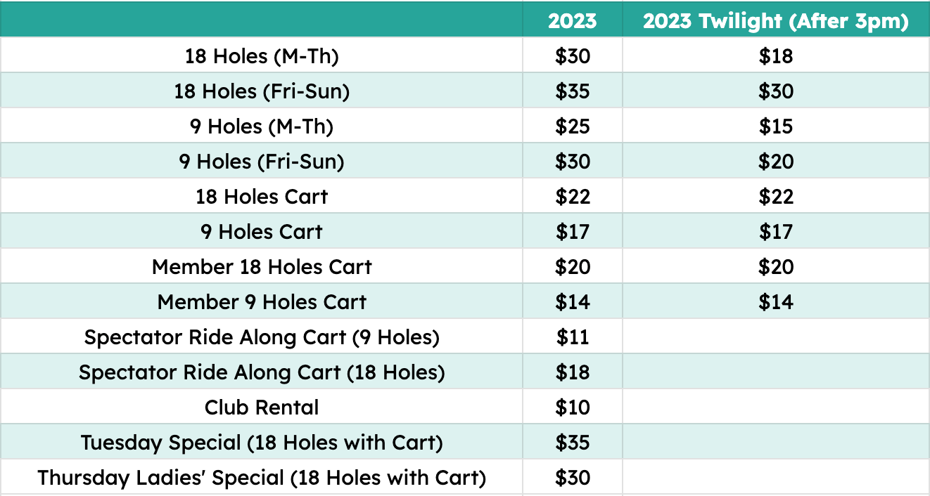 Daily Rates - Lakeview Golf Club