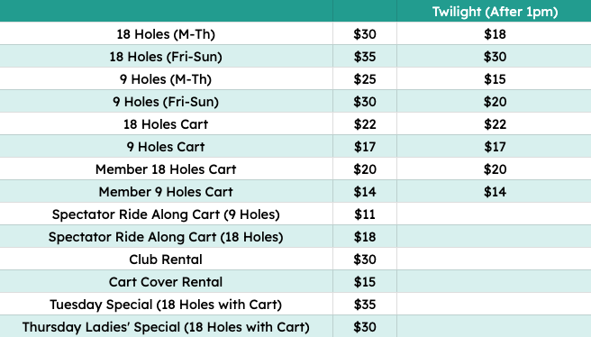 Daily Rates - Lakeview Golf Club
